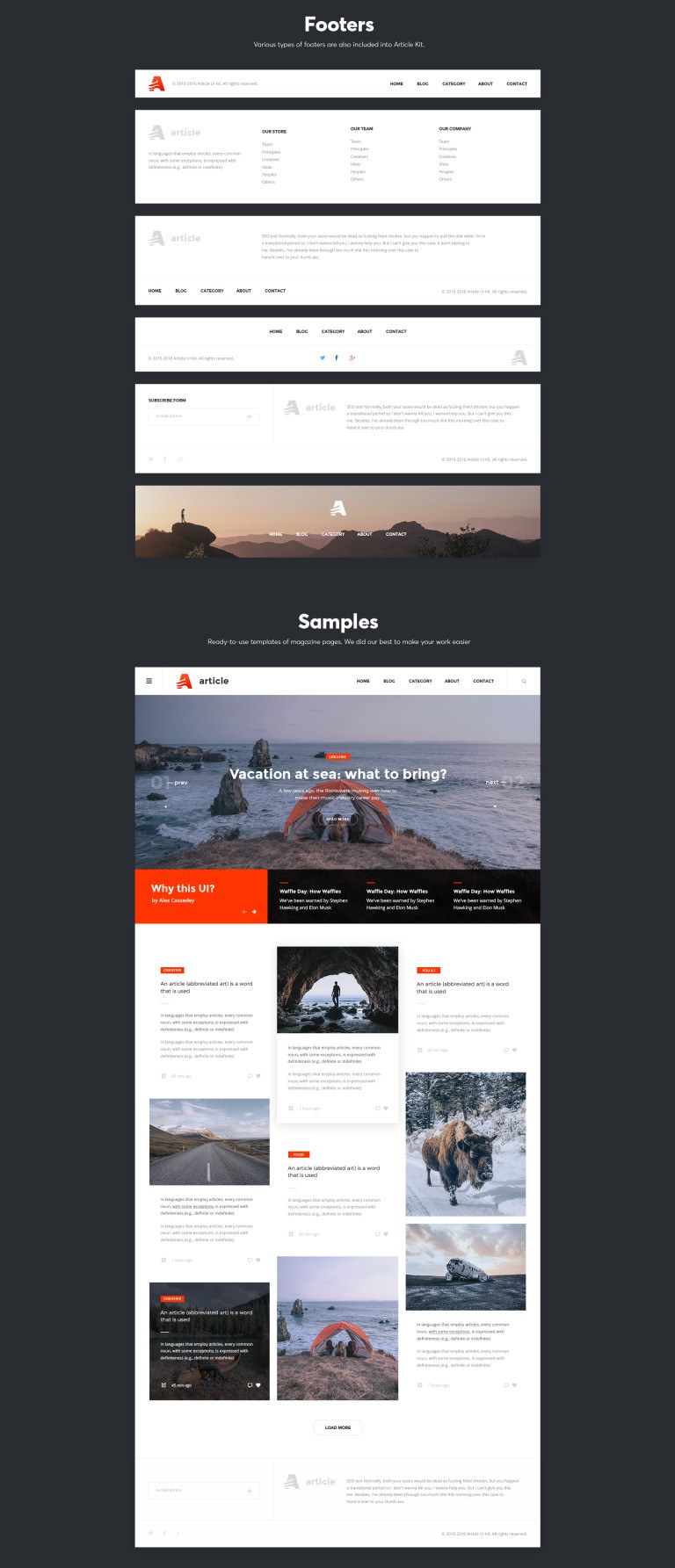 Article UI Kit for creation blog, magazine or newspaper sites - Grooni ...
